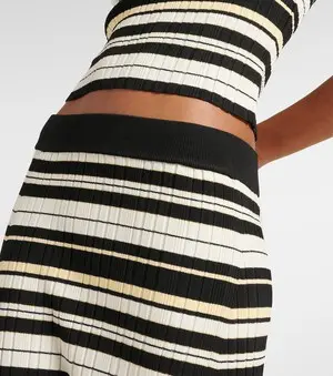 GANNI Ribbed-knit Striped Midi Skirt