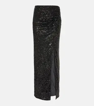 SELF-PORTRAIT Sequined Ruched Maxi Skirt - Black