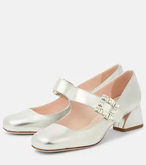 ROGER VIVIER Tres Vivier Metallic Leather Mary Jane Pumps