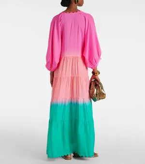 JULIET DUNN Colorblocked Tiered Silk Maxi Dress