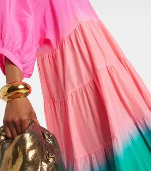 JULIET DUNN Colorblocked Tiered Silk Maxi Dress