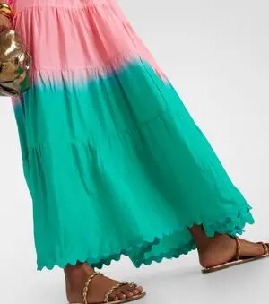JULIET DUNN Colorblocked Tiered Silk Maxi Dress