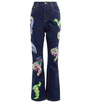AREA Embroidered High-rise Straight Jeans