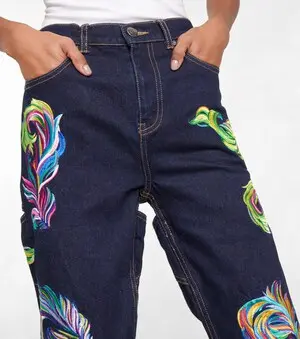 AREA Embroidered High-rise Straight Jeans