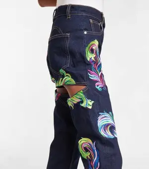 AREA Embroidered High-rise Straight Jeans