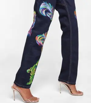 AREA Embroidered High-rise Straight Jeans