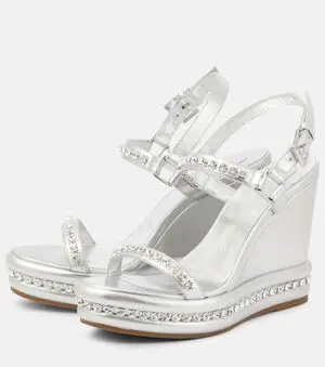 CHRISTIAN LOUBOUTIN Py Rastrass Metallic Leather Wedge Sandals