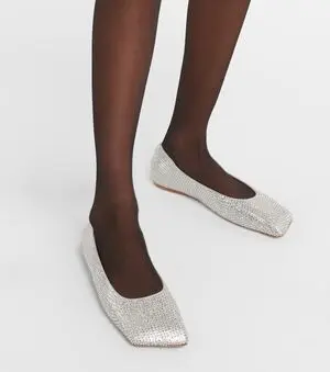 Amina Muaddi Embellished Suede Ballet Flats