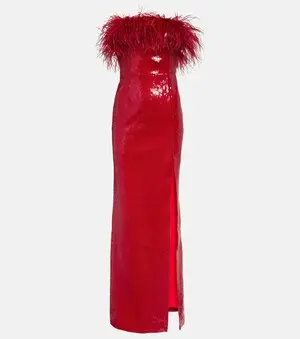 Rebecca Vallance Nika Sequined Gown With Feather Trim