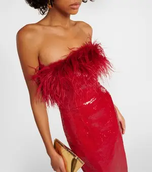 Rebecca Vallance Nika Sequined Gown With Feather Trim