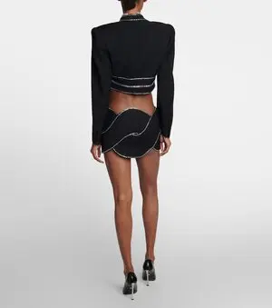 AREA Embellished Wool Miniskirt
