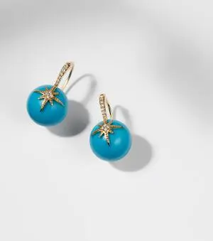 SYDNEY EVAN Starburst Turquoise And Diamond Drop Earrings In 14kt Yellow Gold - Multicoloured