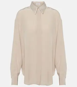 Brunello Cucinelli Embellished Silk Shirt - Beige
