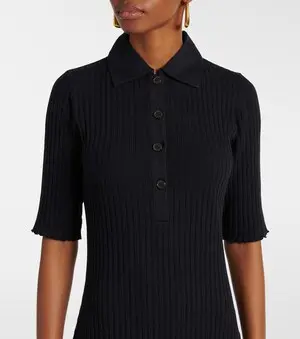 Vince Ribbed-knit Cotton-blend Midi Polo Dress
