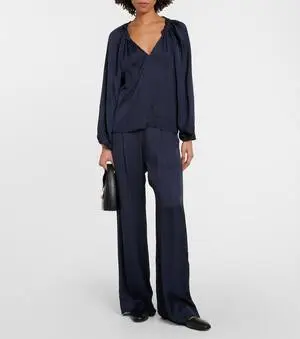 Velvet By Graham & Spencer Livi Satin Wide-leg Trousers - Grey