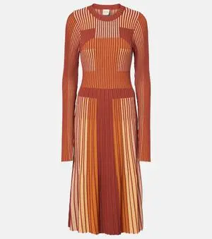 TOD'S Striped Pleated Midi Dress - Multicoloured