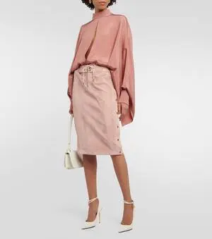 TOM FORD Plonge Leather Midi Skirt