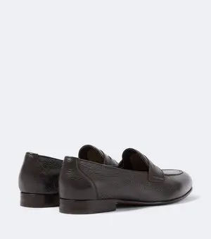 Brioni Appia Grained Leather Penny Loafers - Brown