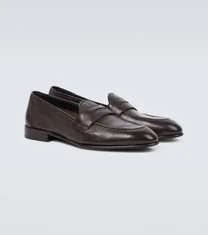 Brioni Appia Grained Leather Penny Loafers - Brown