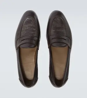 Brioni Appia Grained Leather Penny Loafers - Brown