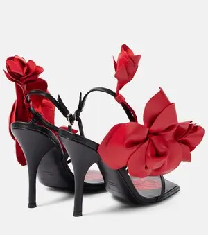 Magda Butrym Leather Floral Appliqué Slingback Sandals
