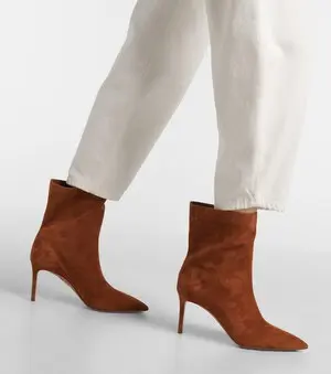 AQUAZZURA Matignon Suede Pointed Toe High Heel Ankle Boots