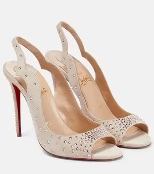 CHRISTIAN LOUBOUTIN Suede Embellished Slingback Sandals - Beige