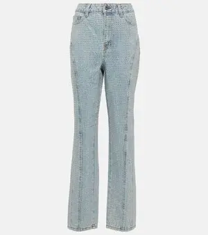 SELF-PORTRAIT Embellished High-rise Straight Jeans - Blue