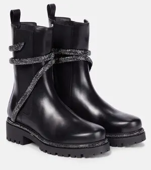 Rene Caovilla Embellished Leather Chelsea Boots - Black