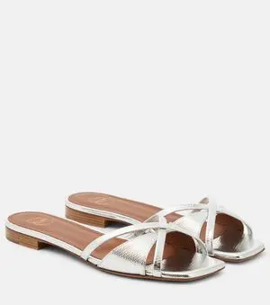 MALONE SOULIERS Embossed Leather Slides - Silver