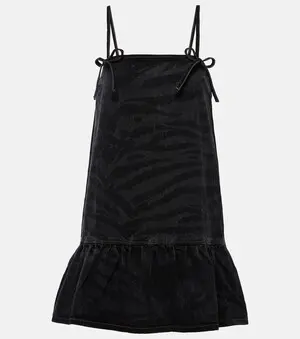 GANNI Zebra-print Denim Mini Dress - Black