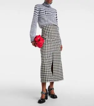Burberry Houndstooth Twill Maxi Skirt