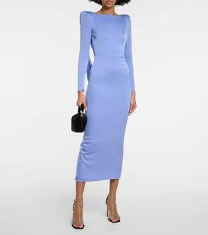 Alex Perry Draped Crepe Satin Midi Dress