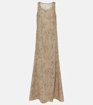 Brunello Cucinelli Floral Cotton Maxi Dress - Beige