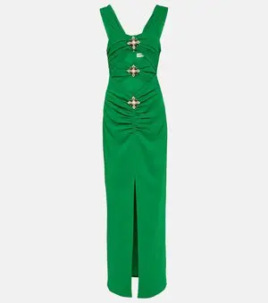 SELF-PORTRAIT Embellished Cutout Crepe Gown - Green