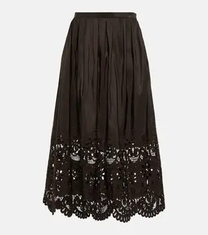 Valentino Garavani Broderie Anglaise Silk Midi Skirt - Brown