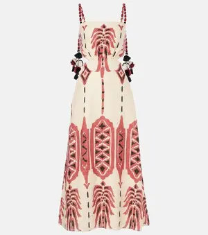 Johanna Ortiz Embroidered Printed Linen Midi Dress - Multicoloured