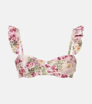 Agua Bendita Ruffled Floral Bikini Top - Multicoloured