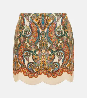 Zimmermann Ottie Scalloped Paisley Linen Miniskirt