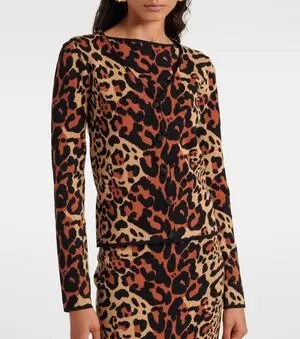 Blumarine Leopard-print Jacquard Cardigan With Faux Shearling Trim