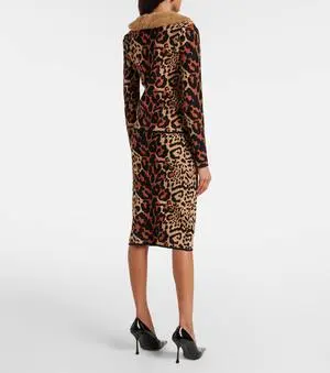 Blumarine Leopard-print Jacquard Cardigan With Faux Shearling Trim