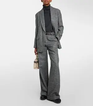 Brunello Cucinelli Herringbone Wool-blend Flared Trousers