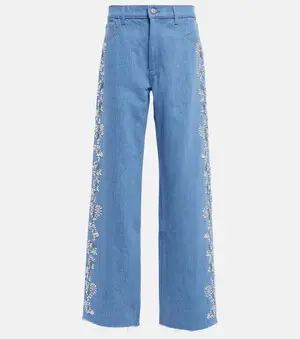 Magda Butrym Embroidered Wide-leg Jeans - Blue