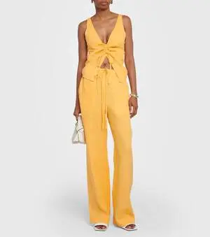 Nanushka Ruched Linen Top - Orange