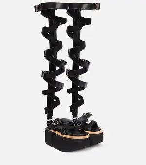 Sacai Lace-up Leather Sandals - Black