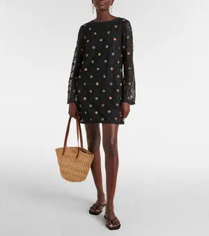 Rixo Mylène Crochet Beaded Mini Dress