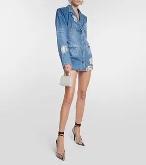 AREA Embellished Cutout Denim Blazer