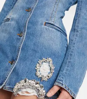 AREA Embellished Cutout Denim Blazer