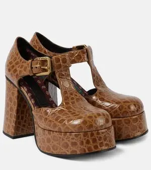 Etro Croc-effect Leather Mary Jane Pumps - Brown
