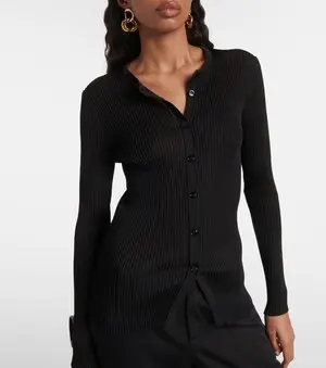TOM FORD Ribbed Knit Button Front Cardigan - Black